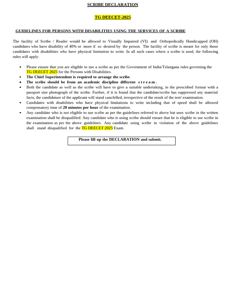 07_Scribe Declaration Form_TG DEECET 2025 | PDF | Justice | Crime & Violence