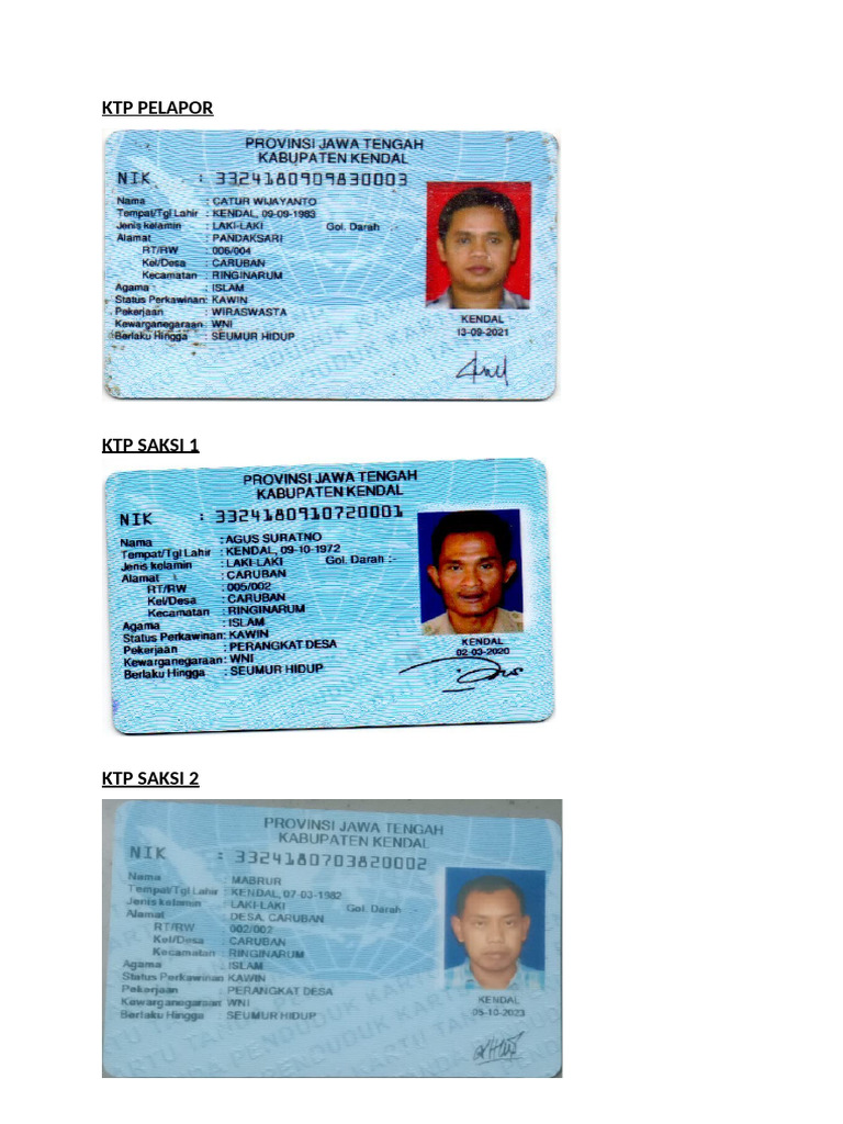 KTP Pelapor & Saksi | PDF