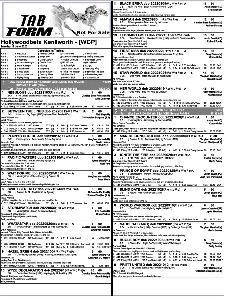 TabForm HollywoodbetsKenilworth 20250617 | PDF