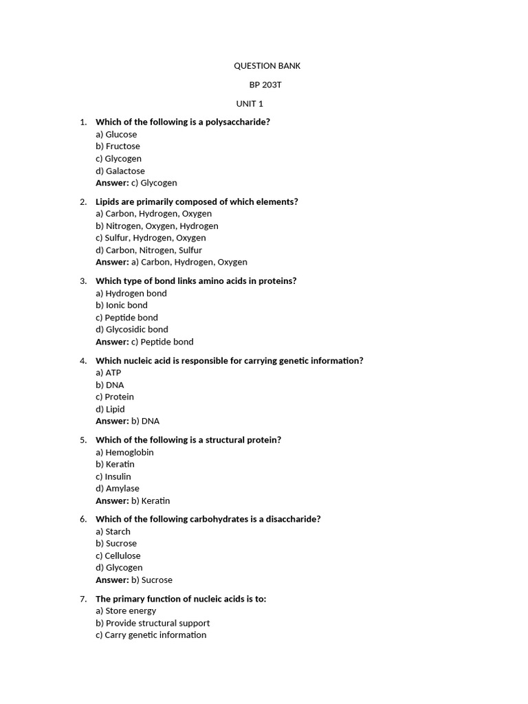 BioChemistry Question Bank | PDF | Rna | Glycolysis