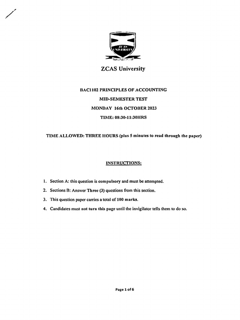 Bac 1102 - Principles of Accounting | PDF