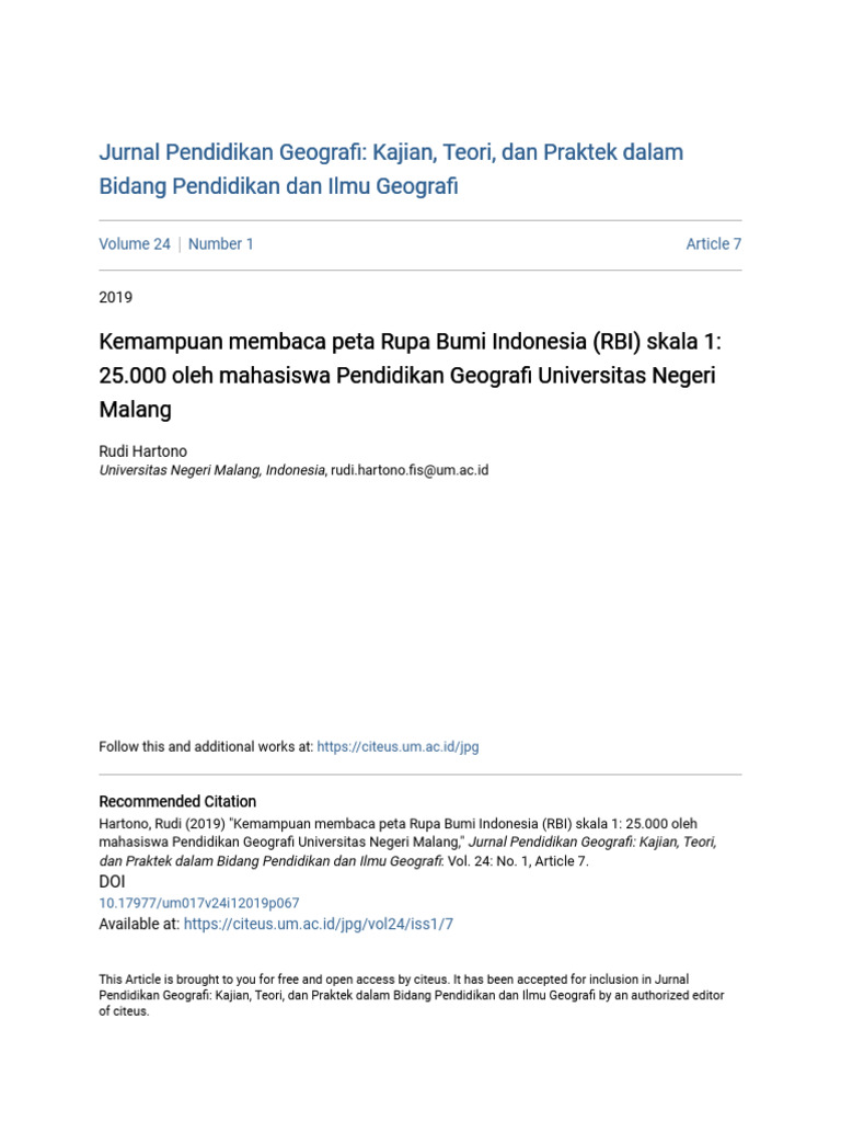 Kemampuan Membaca Peta Rupa Bumi Indonesia (RBI) Skala 1 - 25.000 | PDF