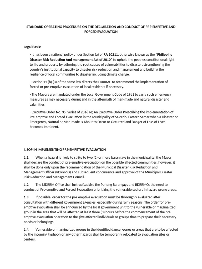 Standard Operating Procedure On The Declaration and Conduct of Pre ...