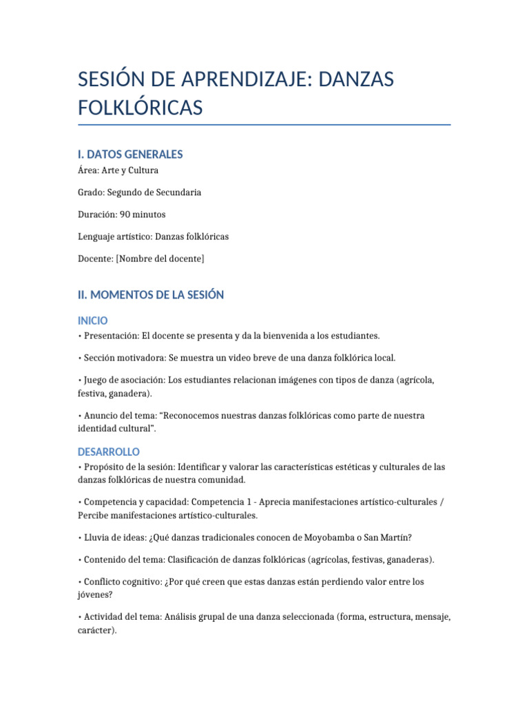 Sesion Danzas Folkloricas SegundoGrado | PDF | Bailes | Folklore