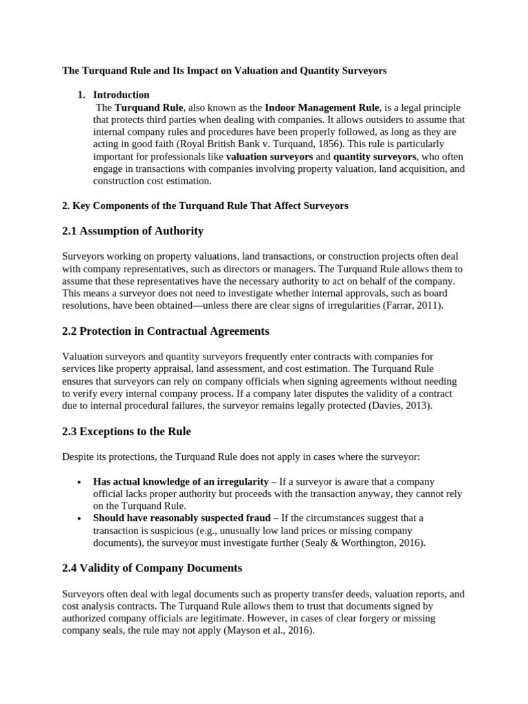 The Turquand Rule and Its Impact On Valuation and Quantity Surveyors ...