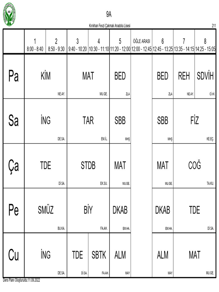 Sinif Ders Programi | PDF