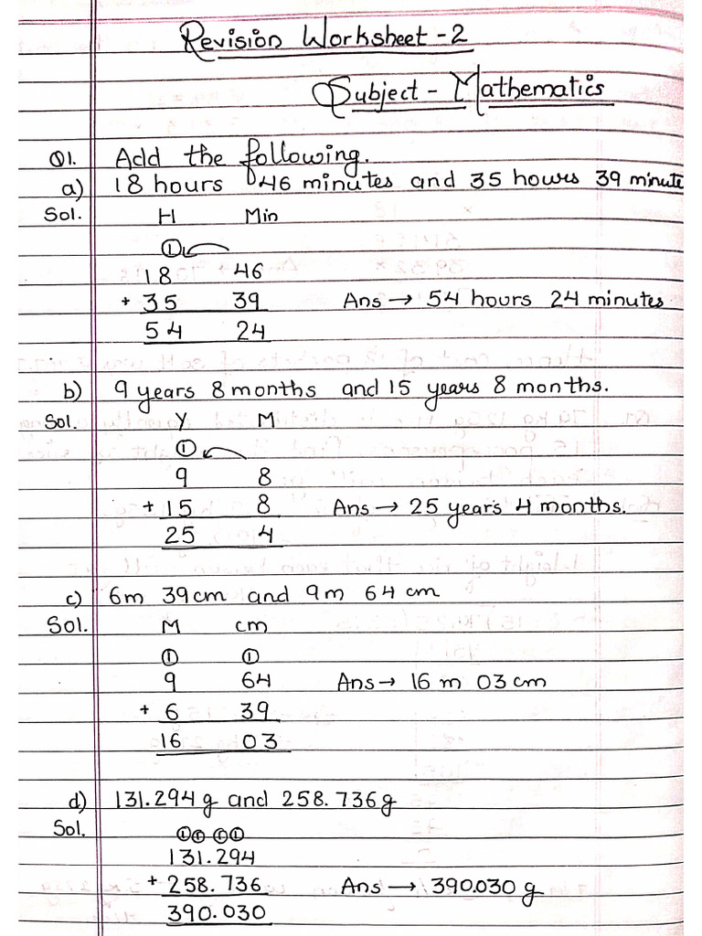 Class V Mathematics Revision Worksheet 2 | PDF