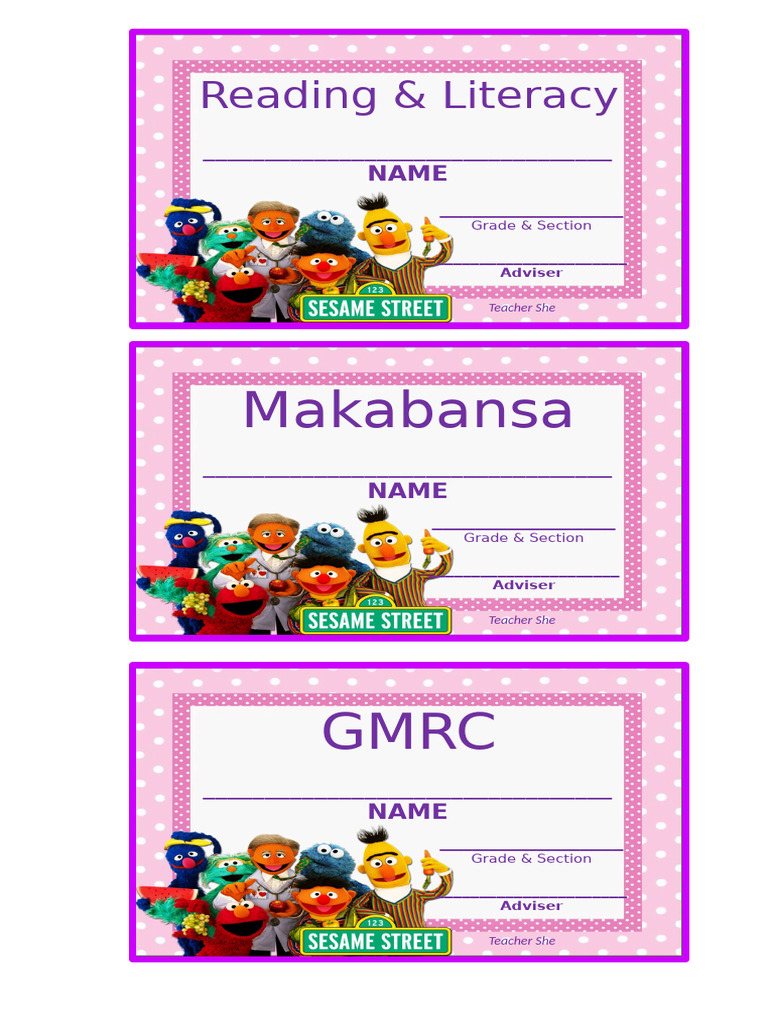 Subject Labels Sesame Street | PDF