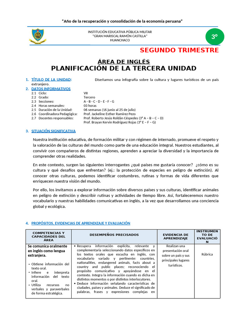 Unidad 3 Inglés 3ero | PDF | Aprendizaje | Idioma en Inglés