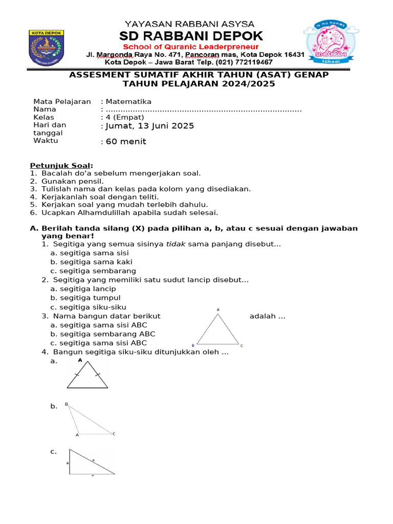 Soal Asat Matematika Ilham | PDF