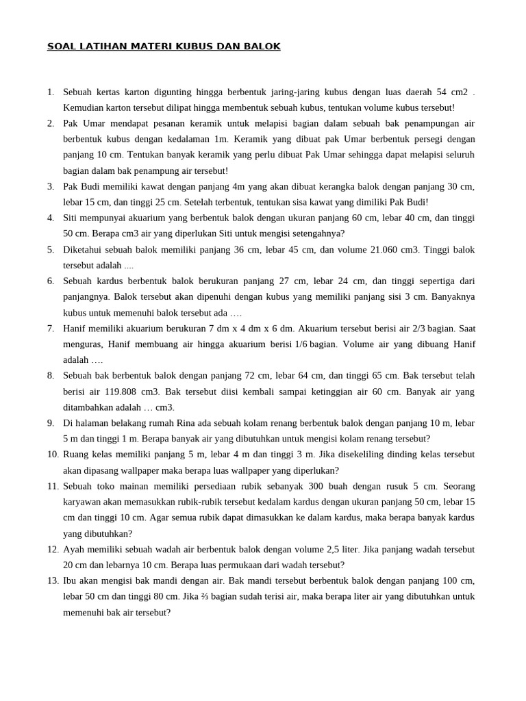 Soal Latihan Materi Kubus Dan Balok | PDF