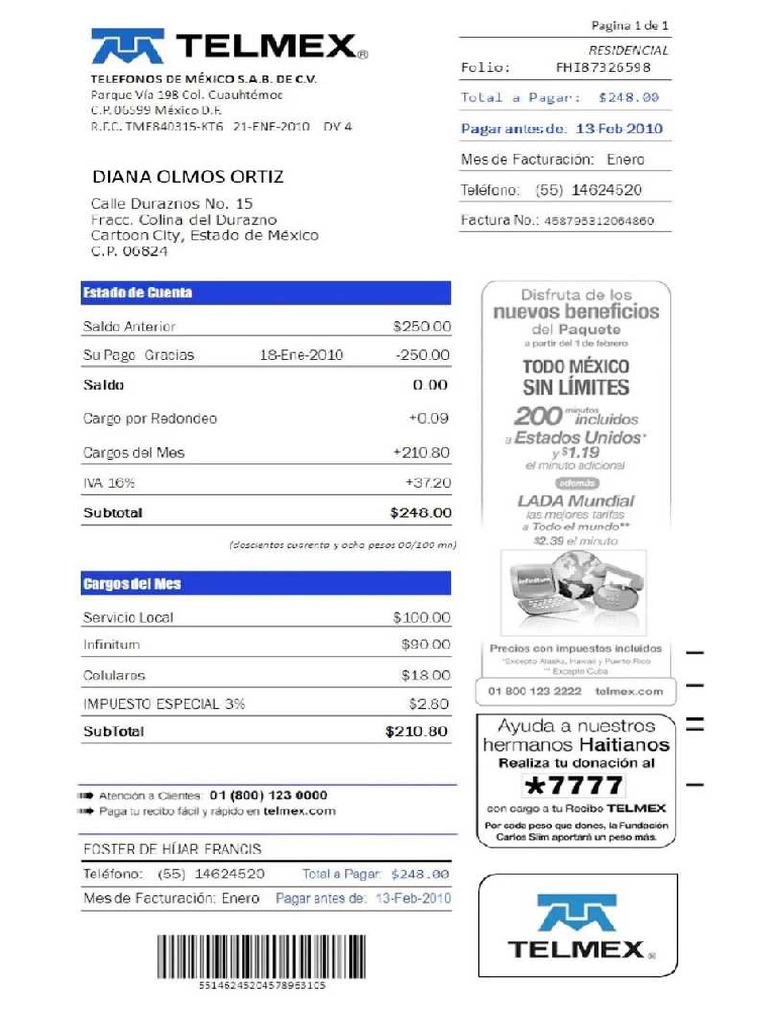 Recibo Telmex | PDF