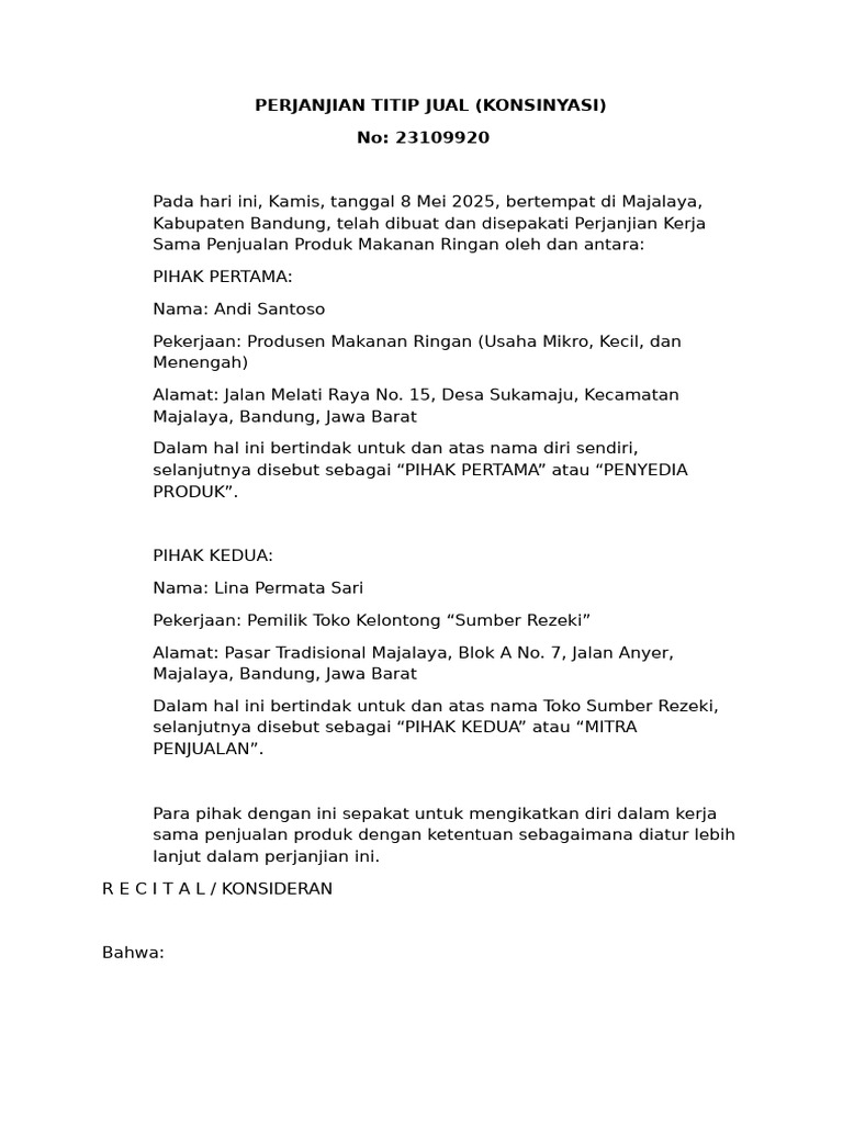 Perjanjian Titip Jual | PDF