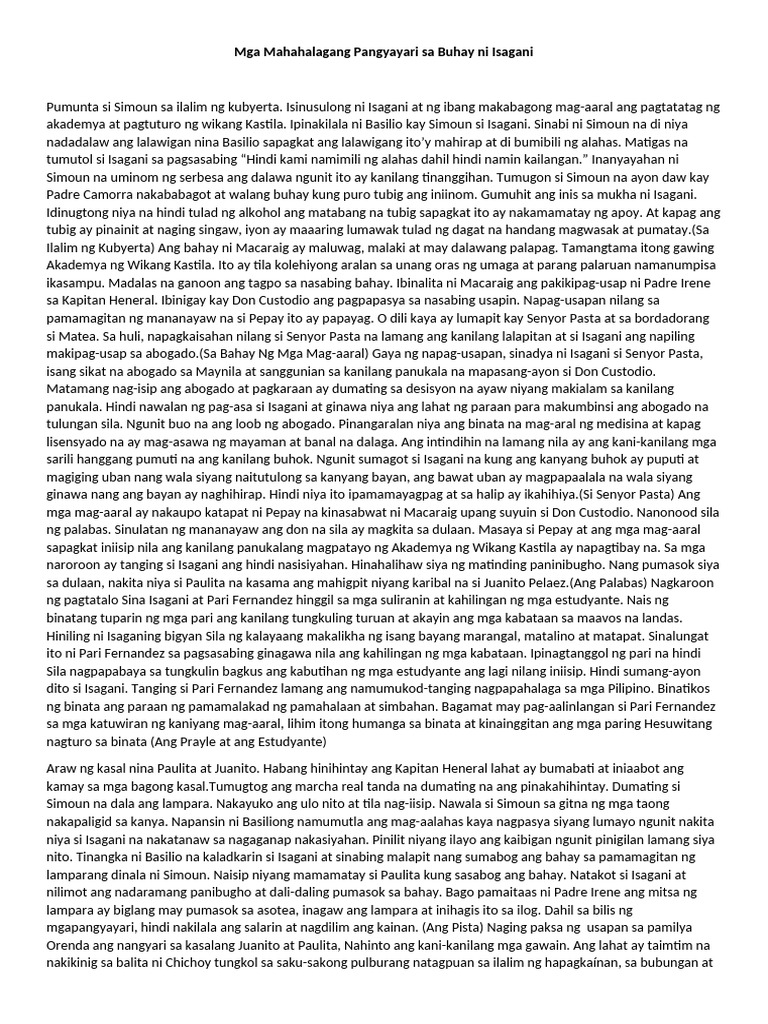 Mga Mahahalagang Pangyayari Sa Buhay Ni Isagani | PDF