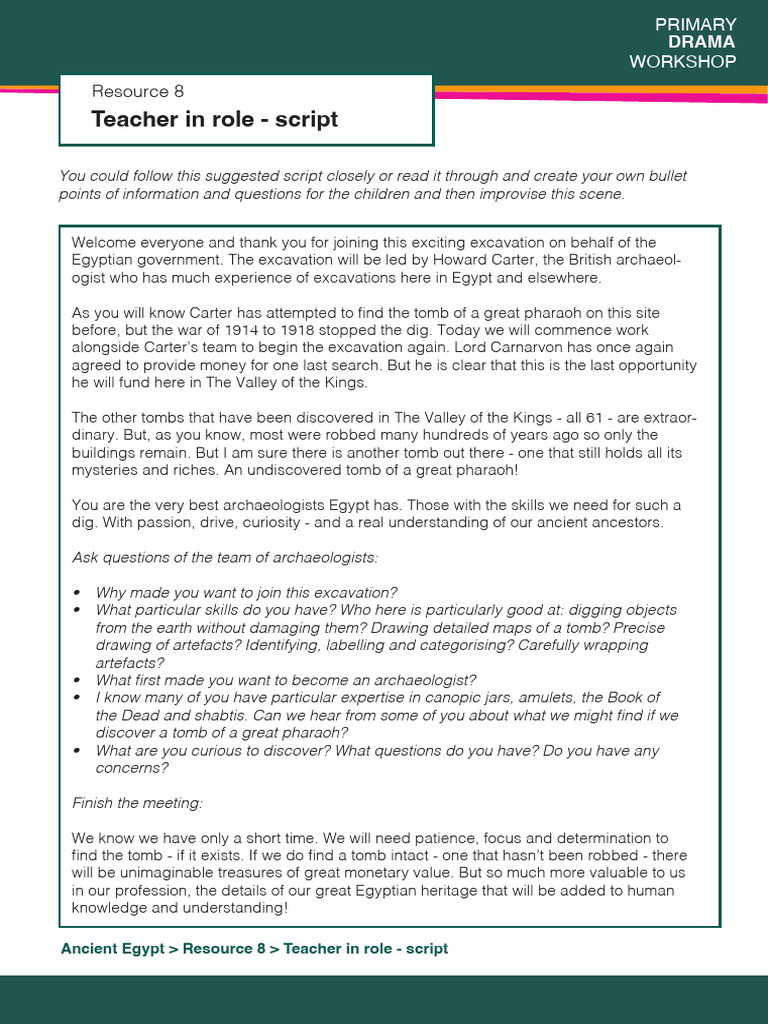 Framework - 3 - Resource - 8 Teacher in Role Scripts | PDF | Ancient Egypt