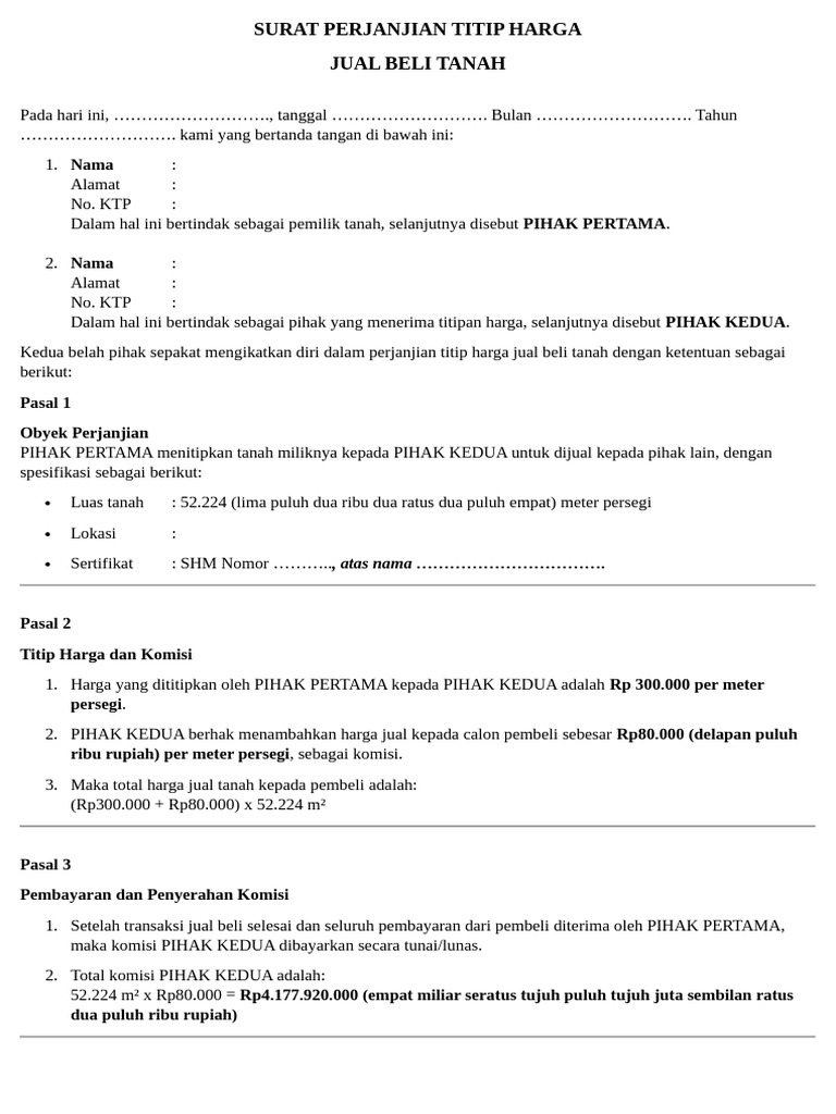 Surat Perjanjian Titip Harga | PDF