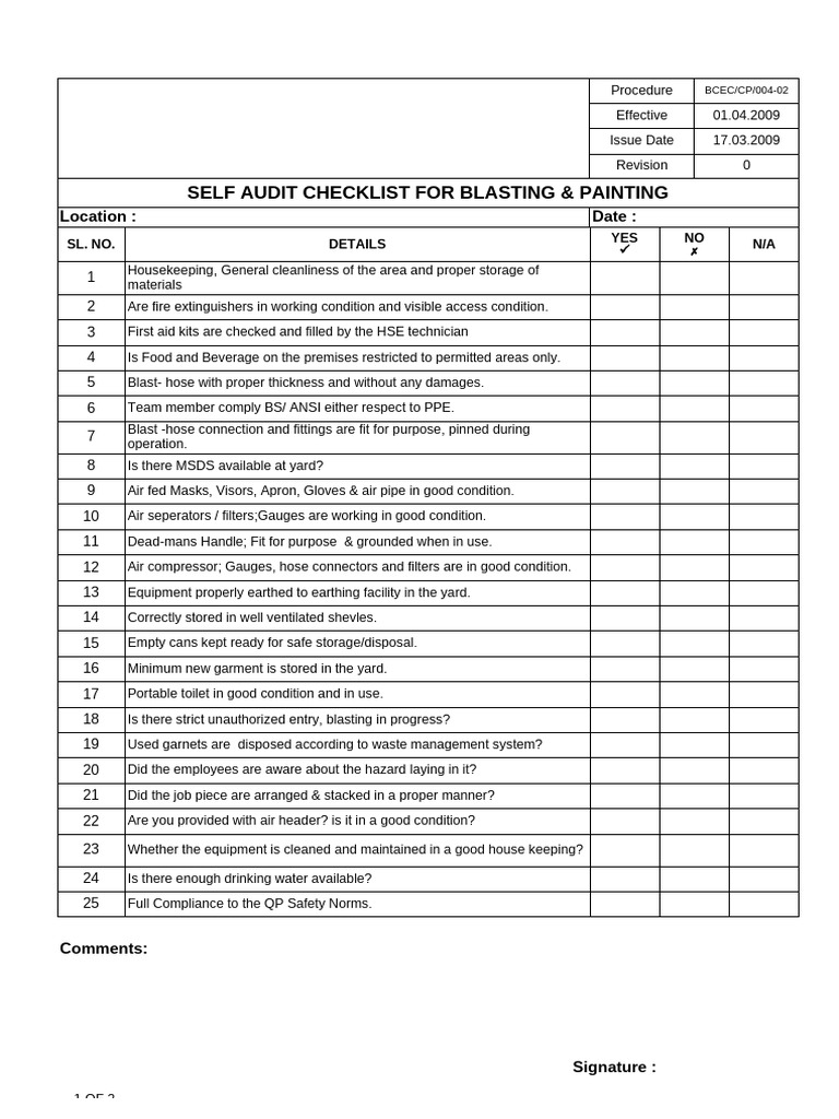Check List for Blasting & Painting | PDF | Safety