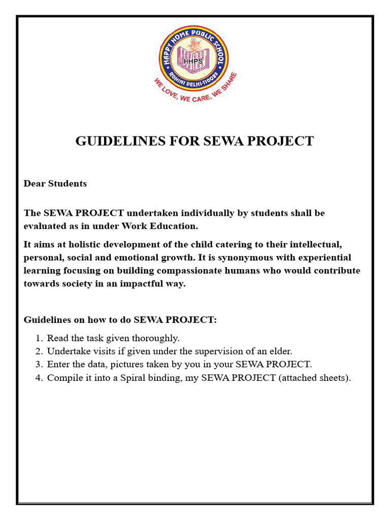 SEWA Project Guidelines for Students | PDF | Health Care