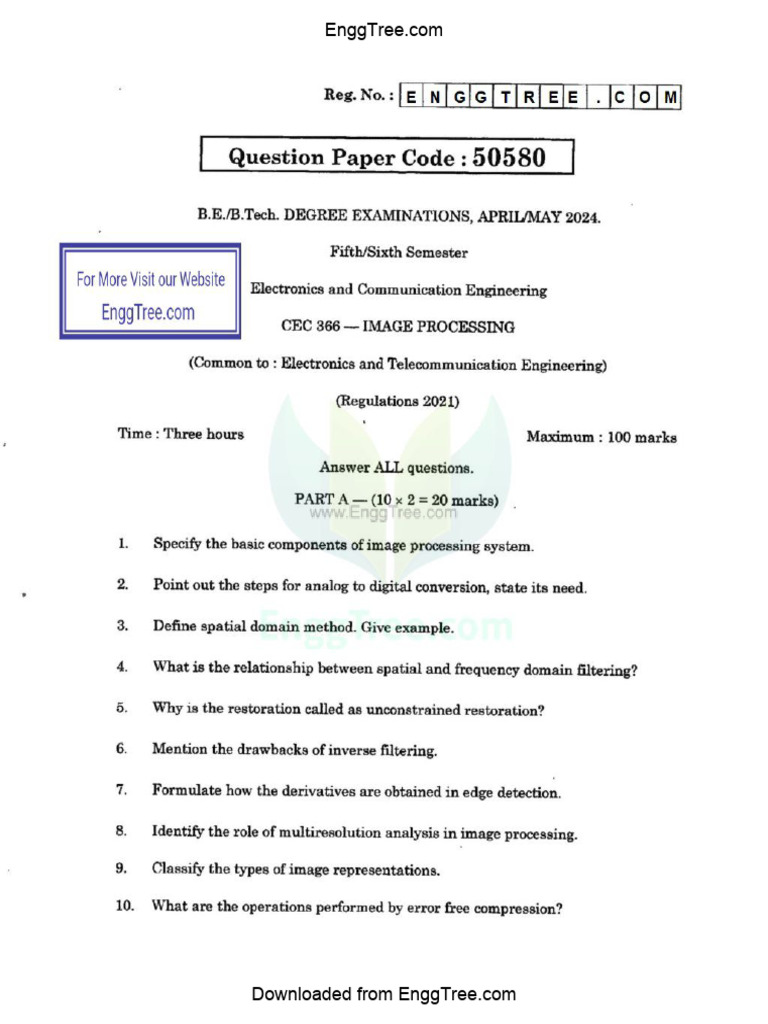 CEC366 Image Processing Apr May 2024 Question Paper Download | PDF