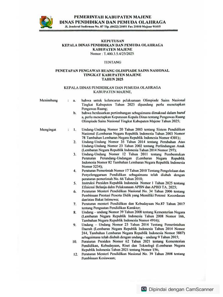 SK Pengawasan Silang OSN 2025 | PDF