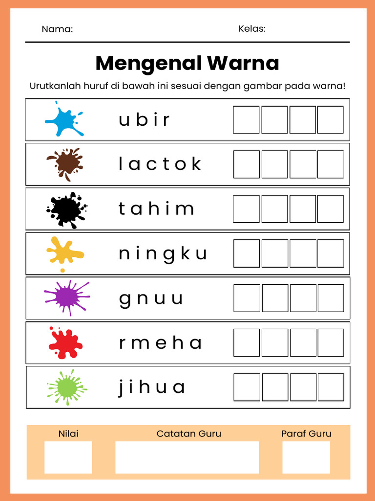 Mengenal Warna Worksheet Putih Dan Oren Gaya Cat Air | PDF