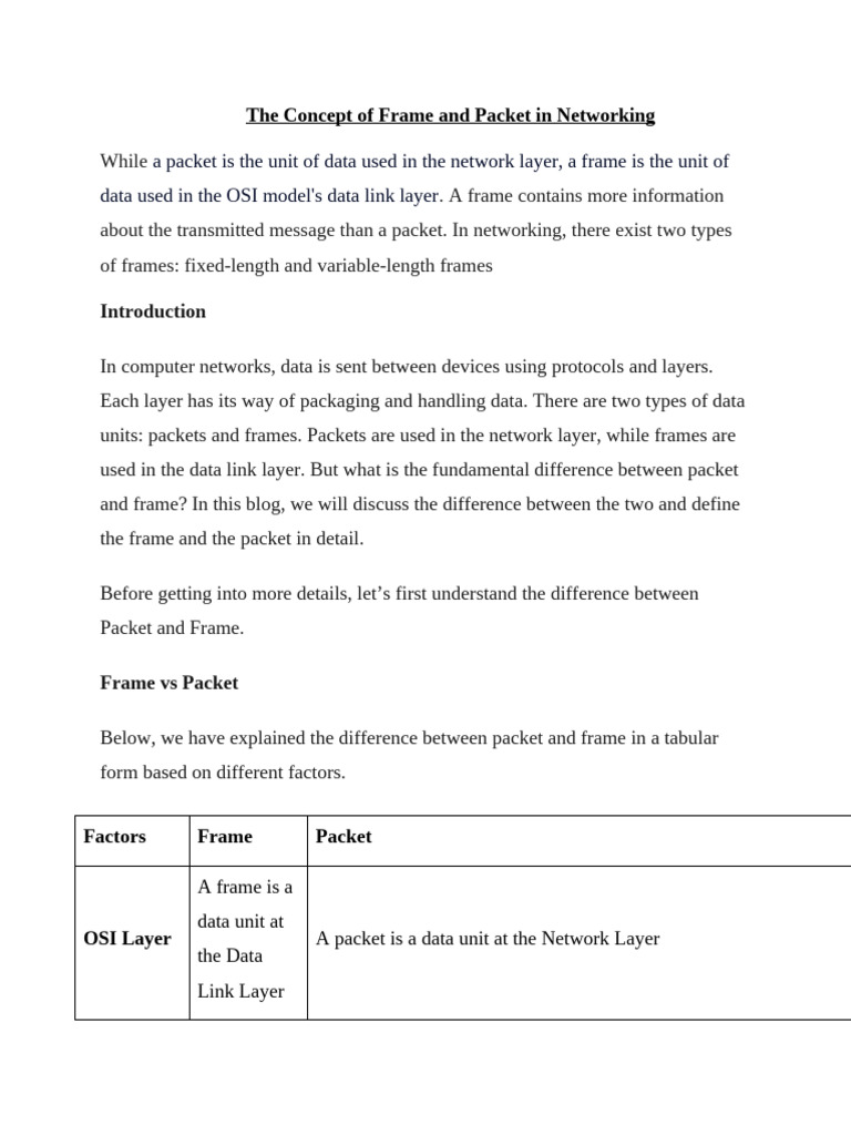 Difference Between Frames and Packets | PDF | Computer Network ...