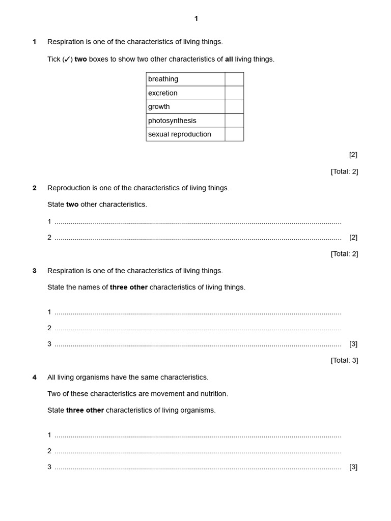 Characteristics of Living Organisms | PDF | Seed | Excretion