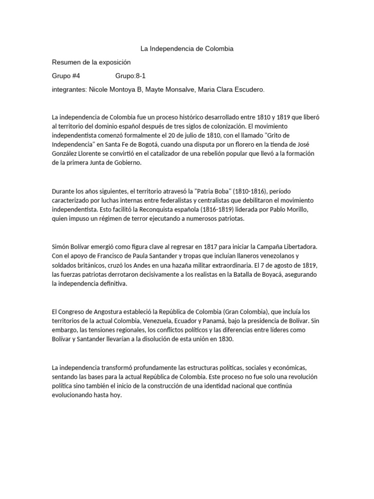Proceso de Independencia de Colombia | PDF