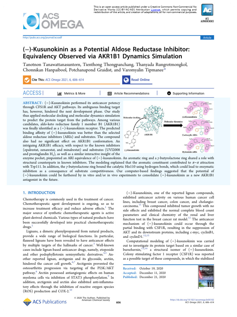 Kusunokinin as AKR1B1 Inhibitor Study | PDF | Active Site | Docking ...