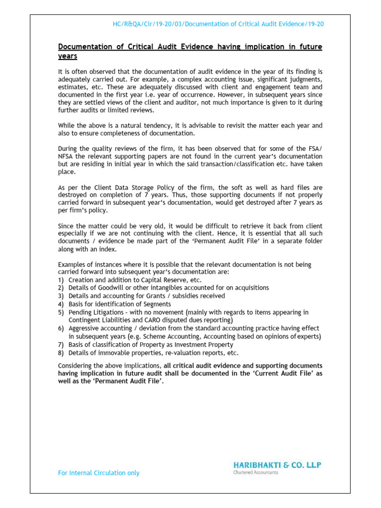 Documentation of Critical Audit Evidence | PDF | Audit | Accounting