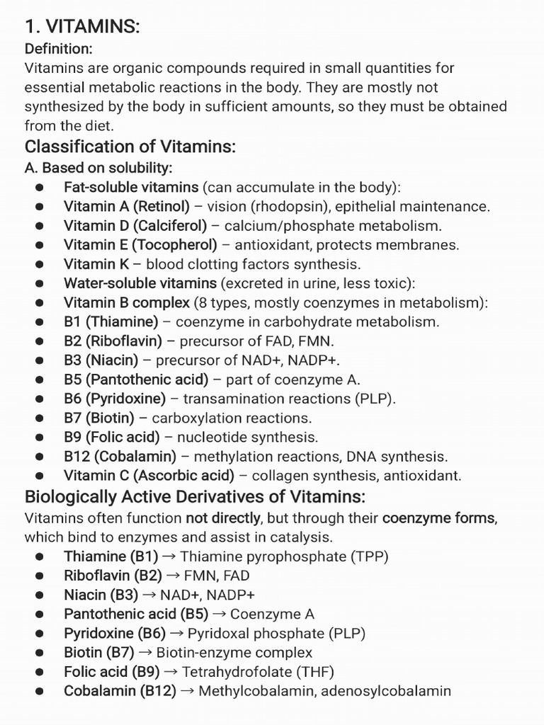 Vitamins and Enzymes | PDF