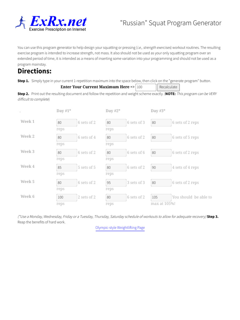 Russian - Squat Program | PDF