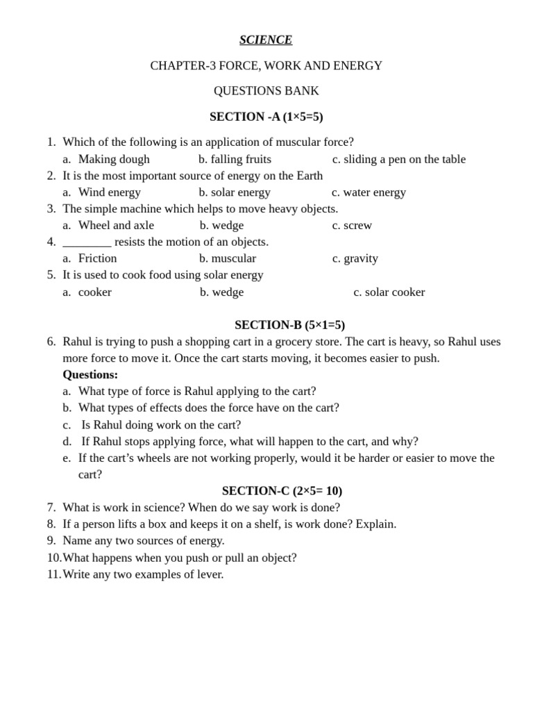 Chapter-3 Force, Work and Energy QB | PDF