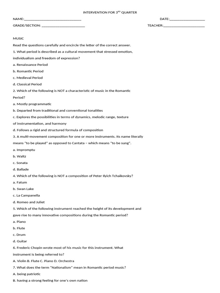 Intervention For 3rd Quarter | PDF | Romantic Music | First Aid