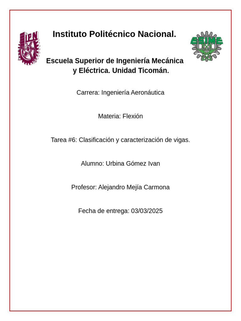 Tarea 6.clasificación y Caracterización de Vigas. Urbina Gómez Ivan. 4AM1 | PDF | Viga ...