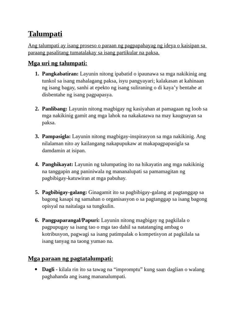 Filipino Talumpati Sanaysay Notes XD | PDF