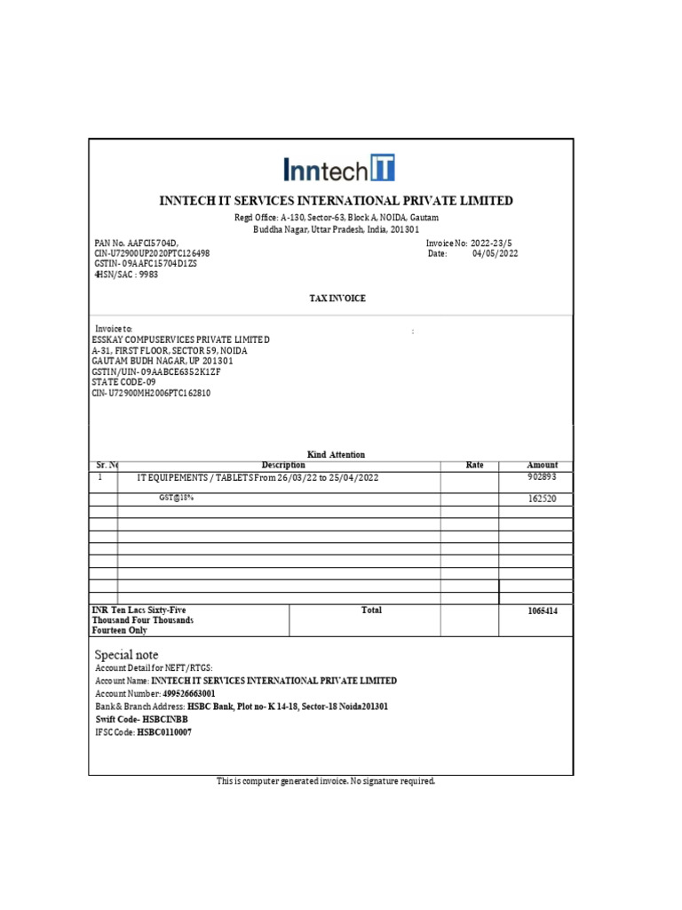 1 - Esskay Tax Invoice No. 5 | PDF