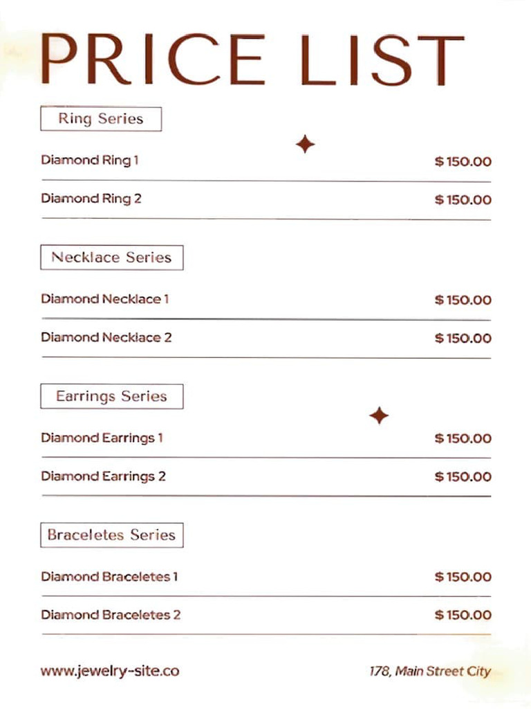 Jewelry Price List Template | PDF