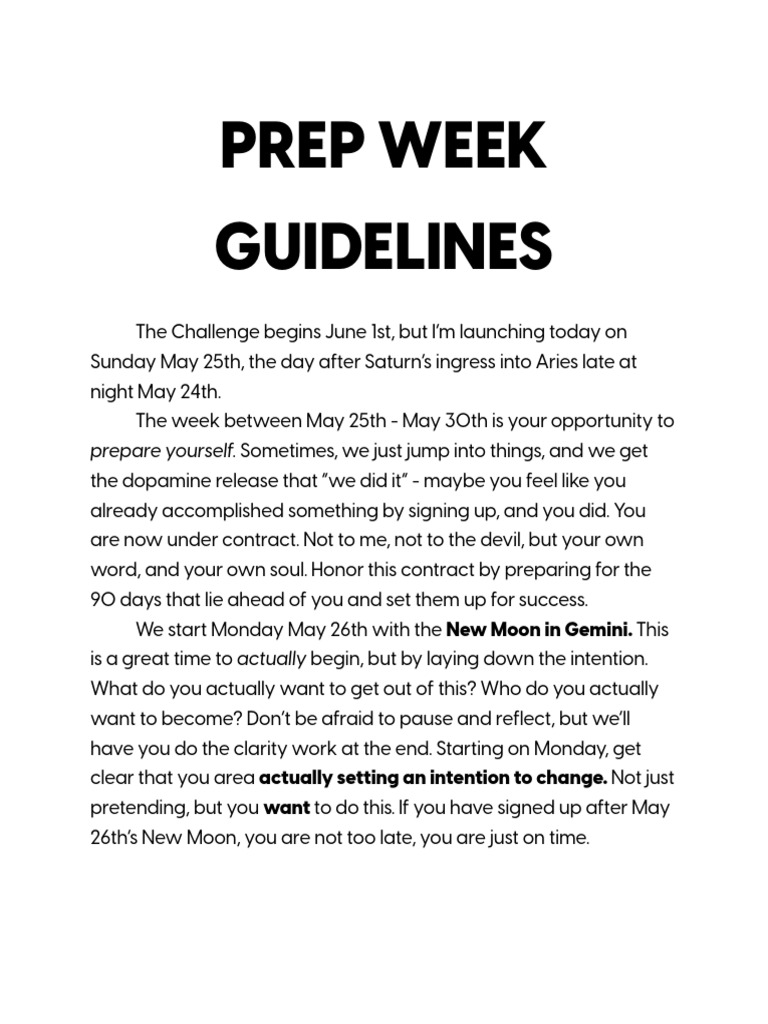 Prep Week Goals for 90-Day Challenge | PDF