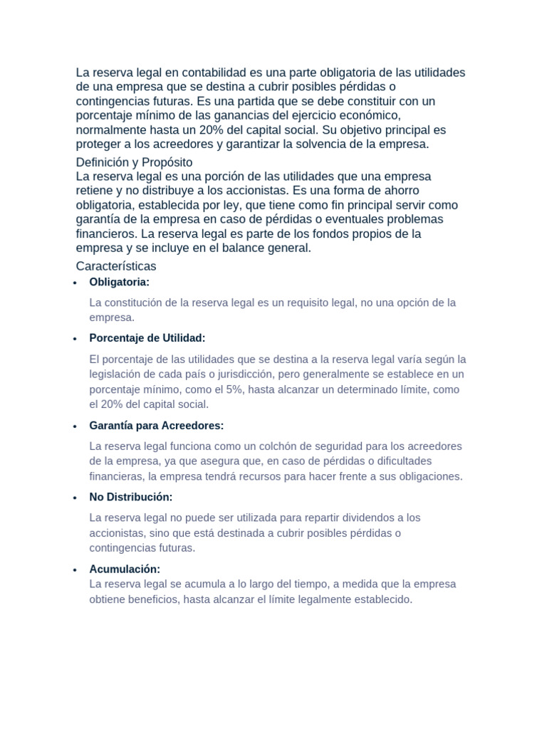 Reserva Legal en Contabilidad: Definición y Porcentaje | PDF