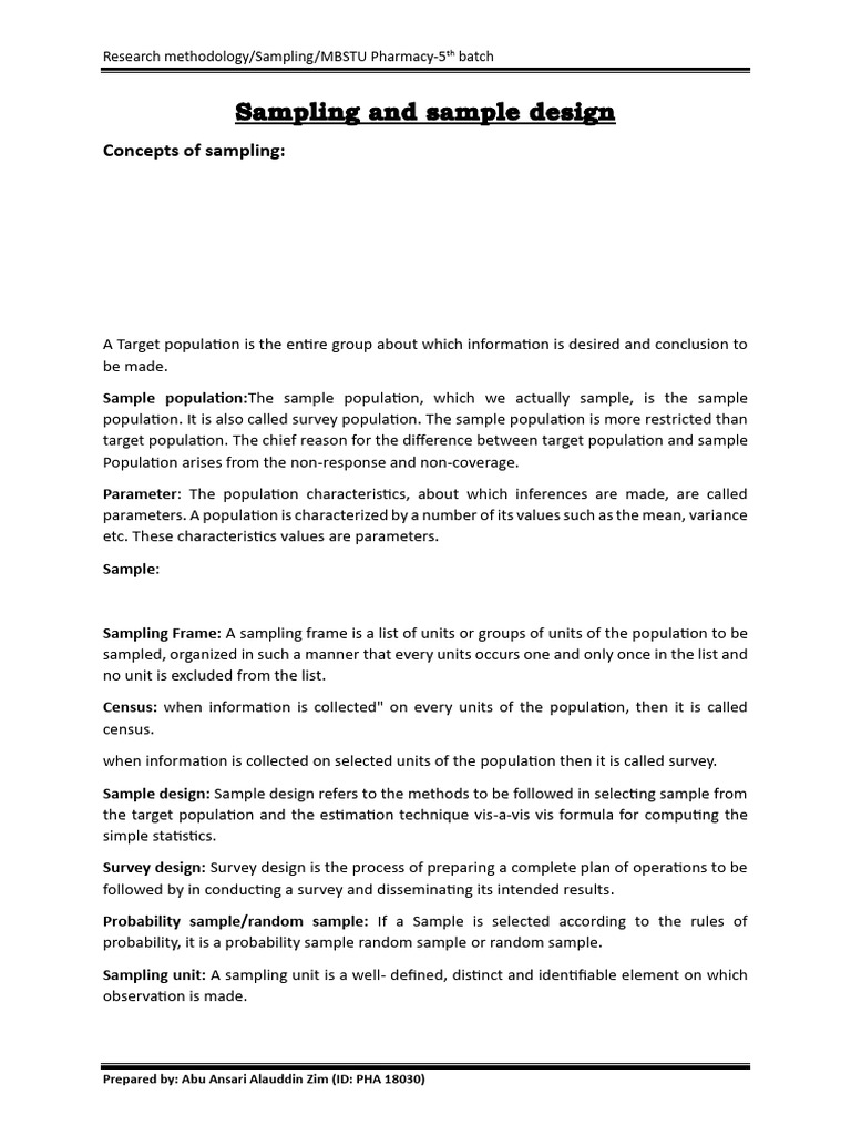 Sampling and Sample Designing | PDF | Sampling (Statistics) | Stratified Sampling
