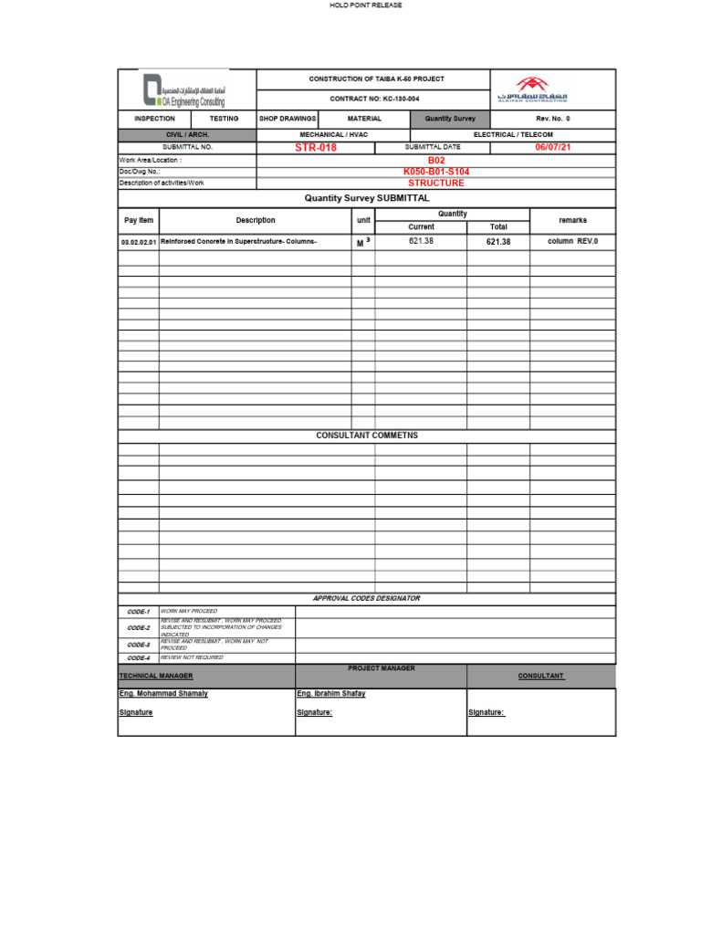 B02 Submittal COLUMN | PDF