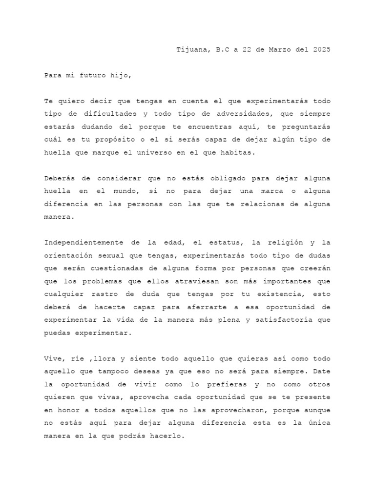 Carta para Mi Futuro Hijo | PDF