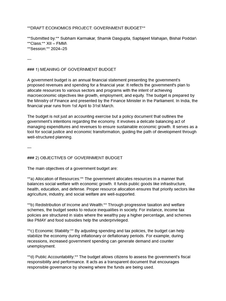 Modified Economics Project | PDF | Government Budget Balance | Fiscal ...