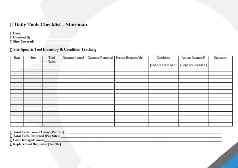 ? Daily Tools Checklist | PDF