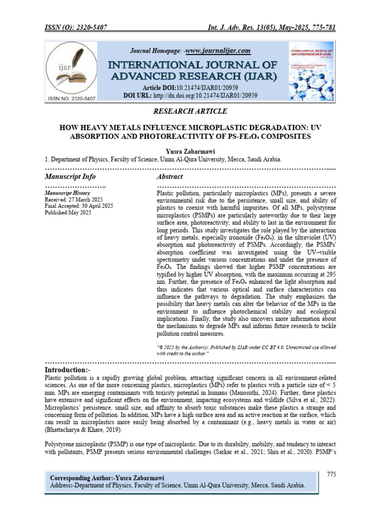 Heavy Metals and Microplastic Degradation | PDF | Ultraviolet ...
