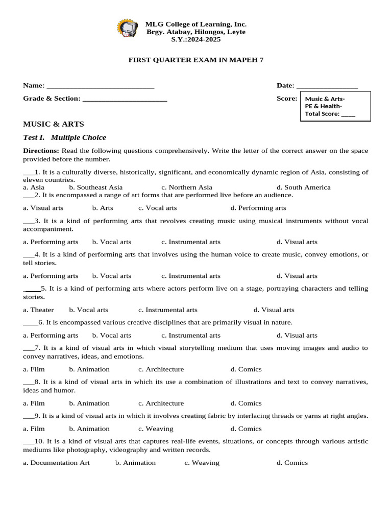 MAPEH 7 First Quarter Exam Guide | PDF | Adolescence | Comics