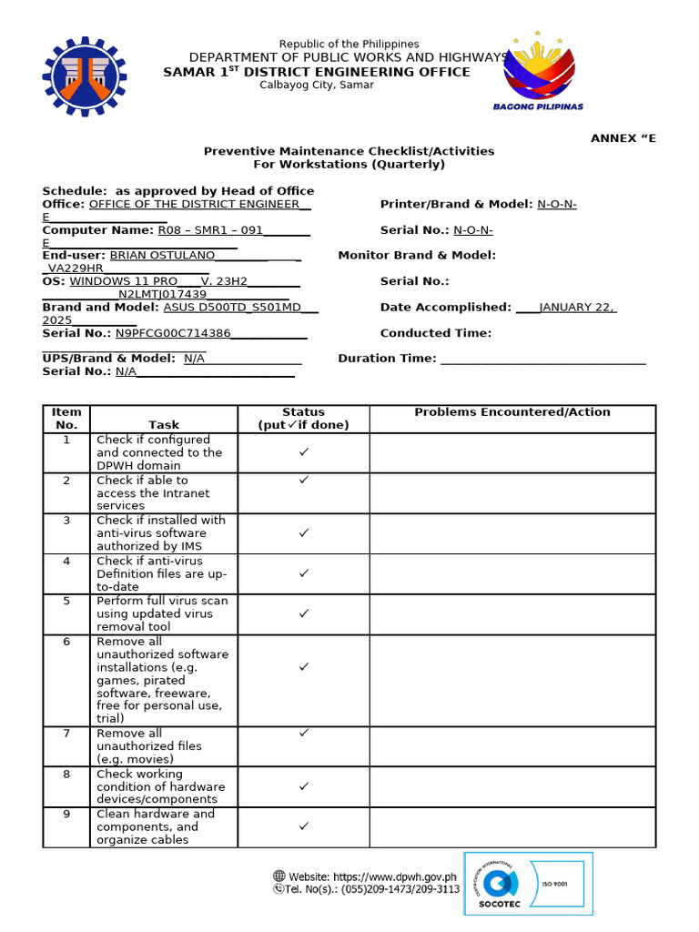 Preventive Maintenance Form | PDF | Antivirus Software | Computer Virus