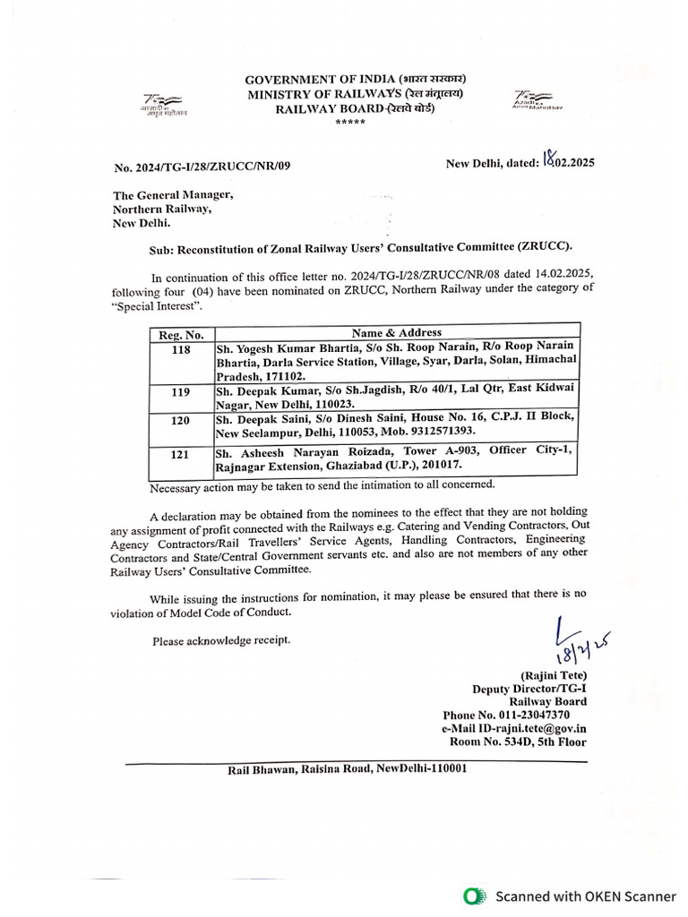 ZRUCC NR Sh. Yogesh Kumar, Sh. Deepak Kumar, Sh. Deepak Saini, Shm Asheesh Narayan Roizada | PDF