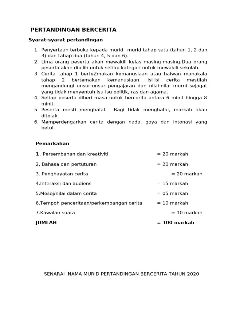 Borang Pemarkahan Bercerita SKSR 20 | PDF